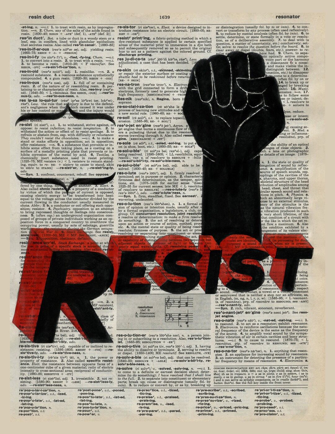 Art Print/ RESIST - Revolution Fist / Dictionary Art/original Was Hand ...