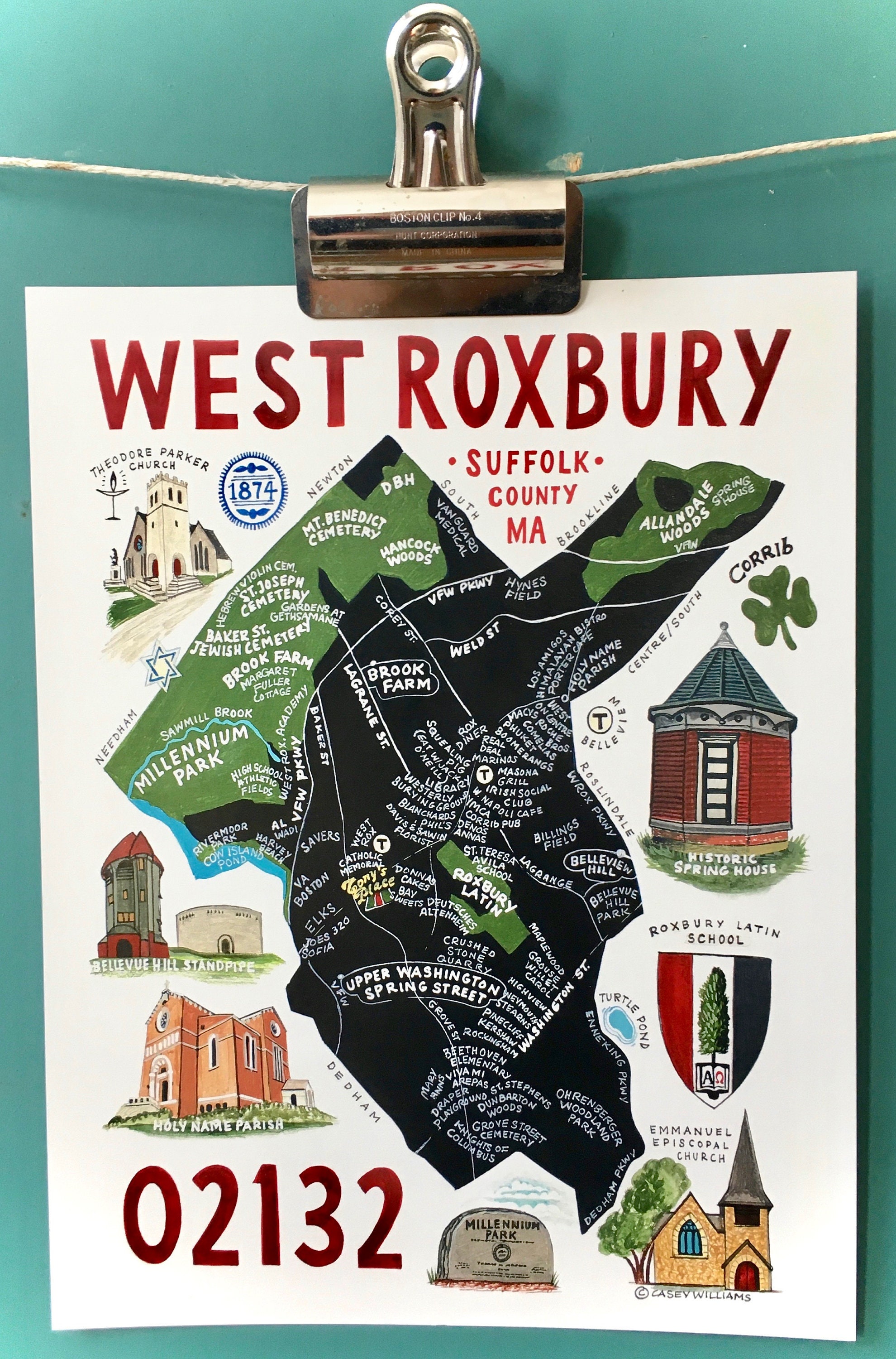 MAP ART / Art Print / Town Map Paintings / West Roxbury, MA/ 02132 ...
