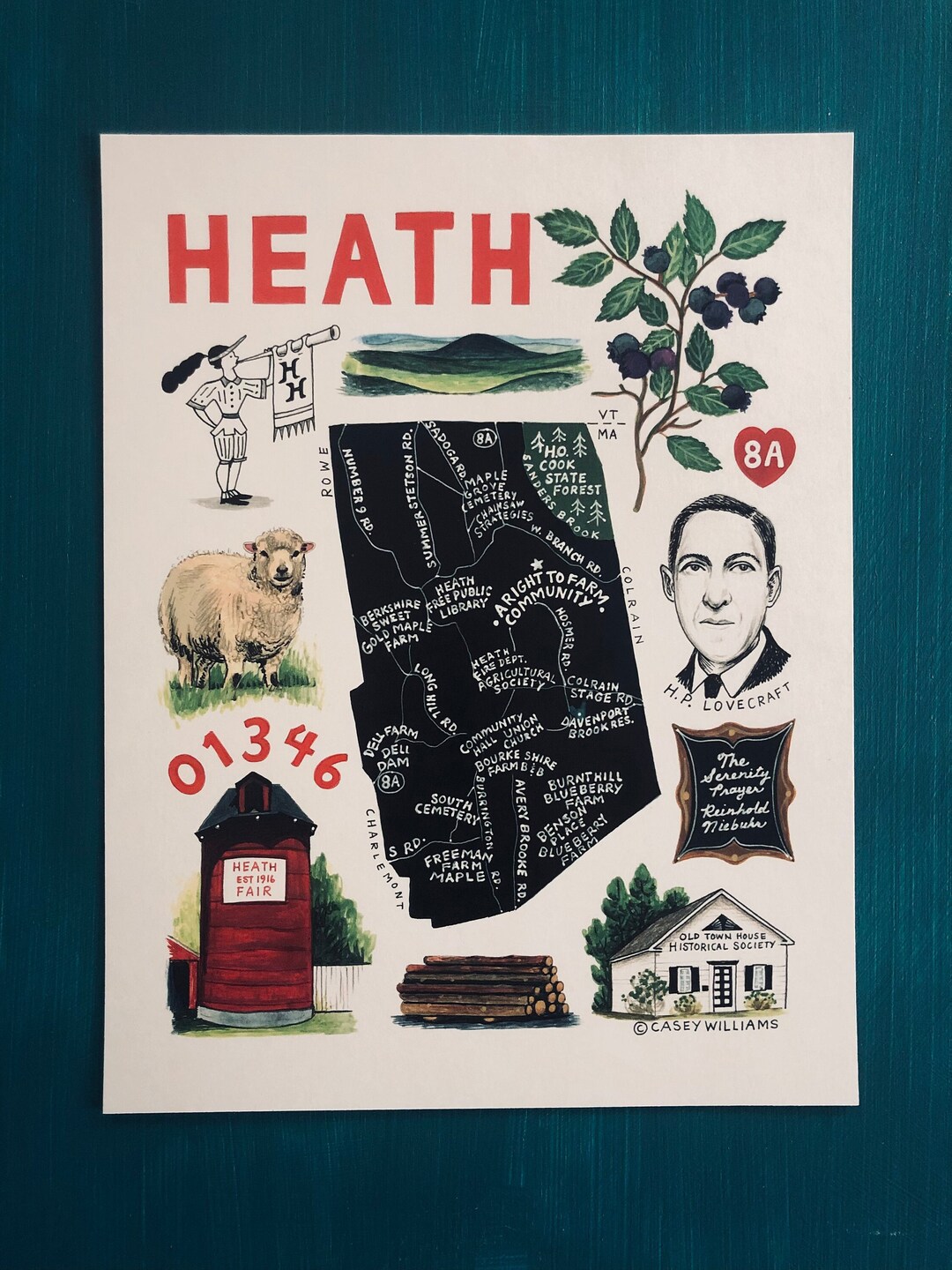 MAP ART / Art Print / Town Map Paintings / Heath, MA / 01346 - Etsy