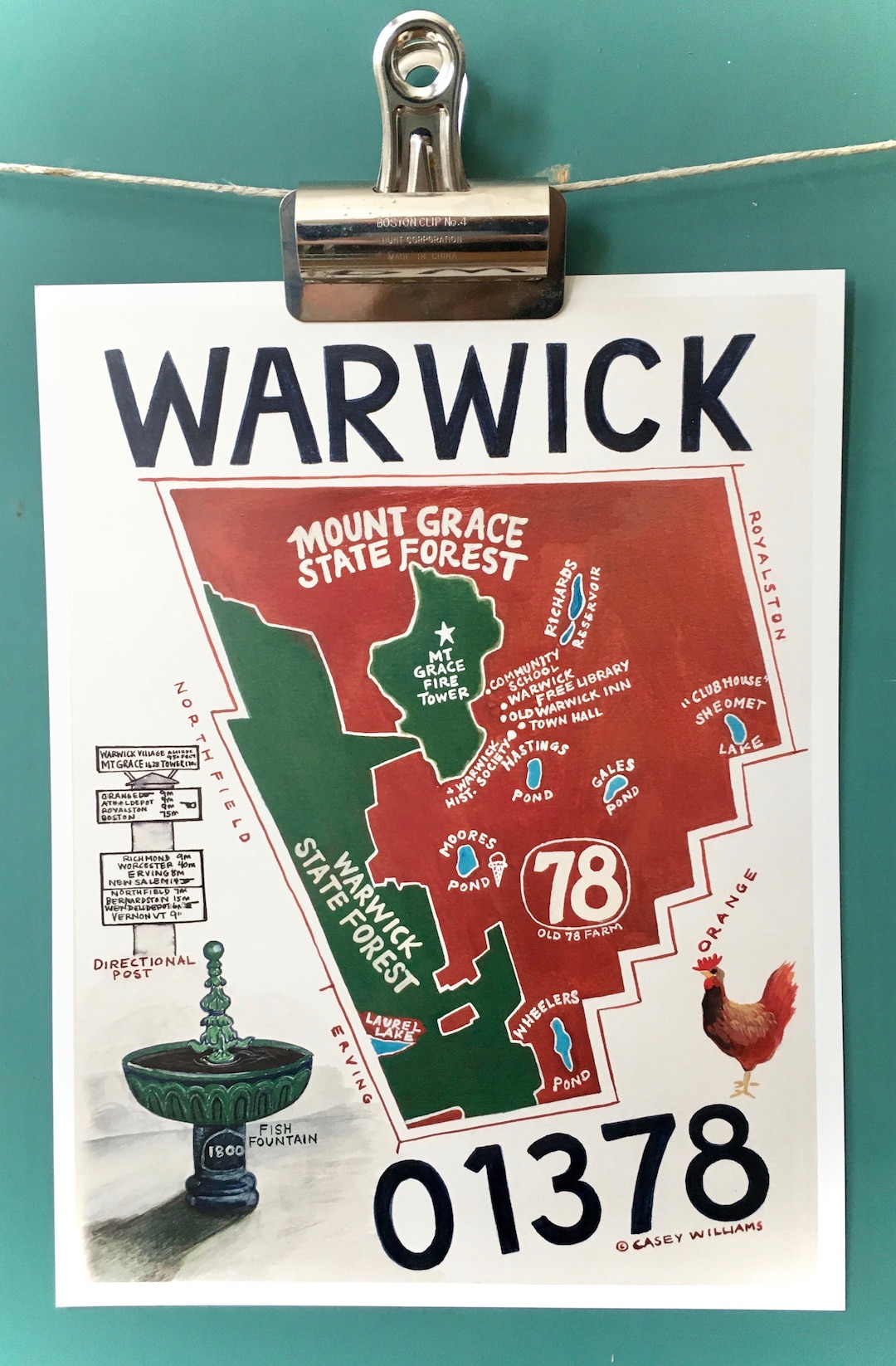 MAP ART / Art Print / Town Map Paintings / Warwick, Massachusetts ...