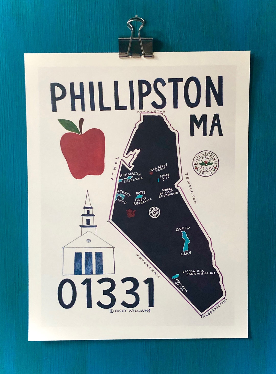 MAP ART / Art Print / Town Map Paintings / Phillipston, Massachusetts ...