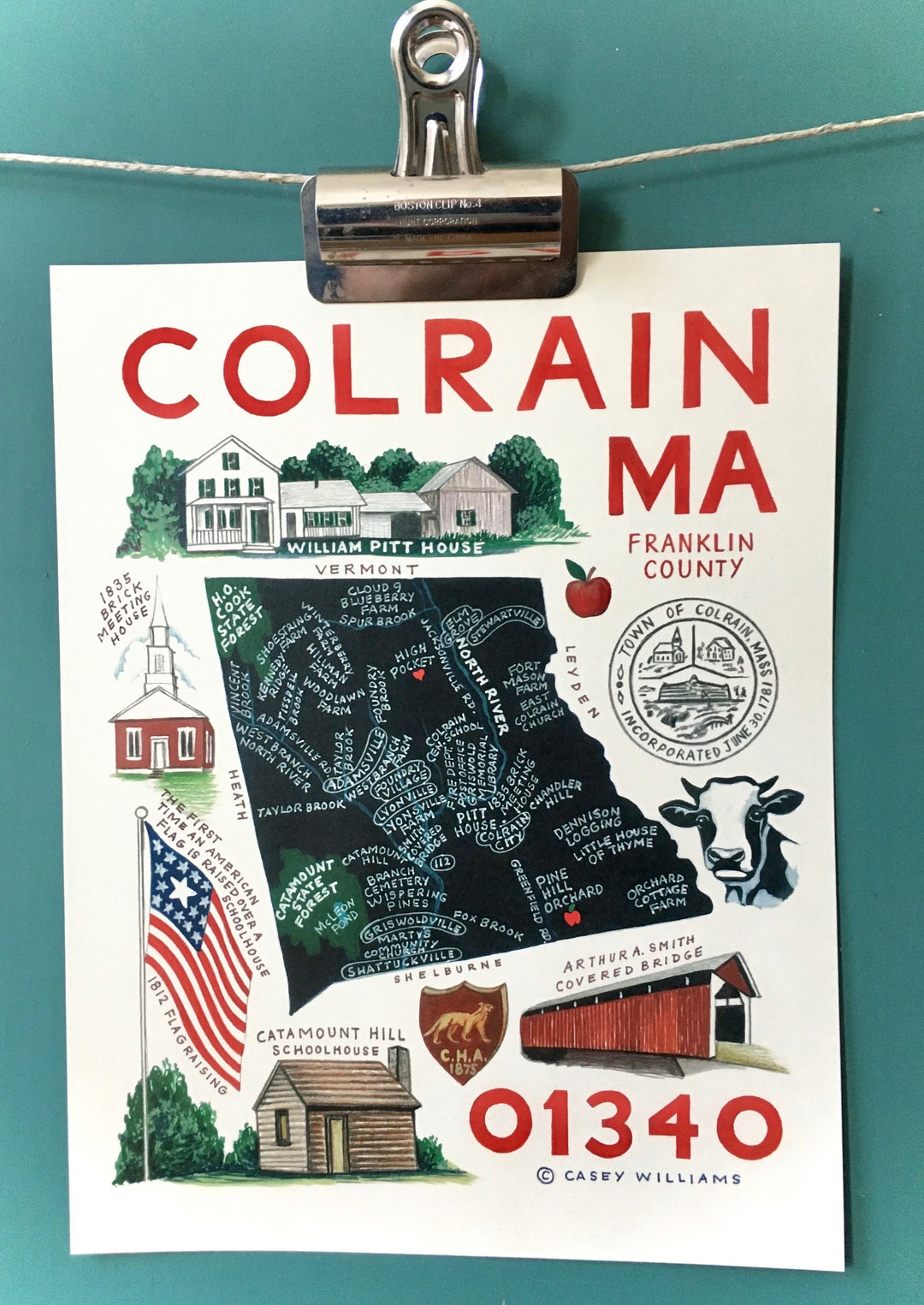MAP ART / Art Print / Town Map Paintings / Colrain, Massachusetts ...