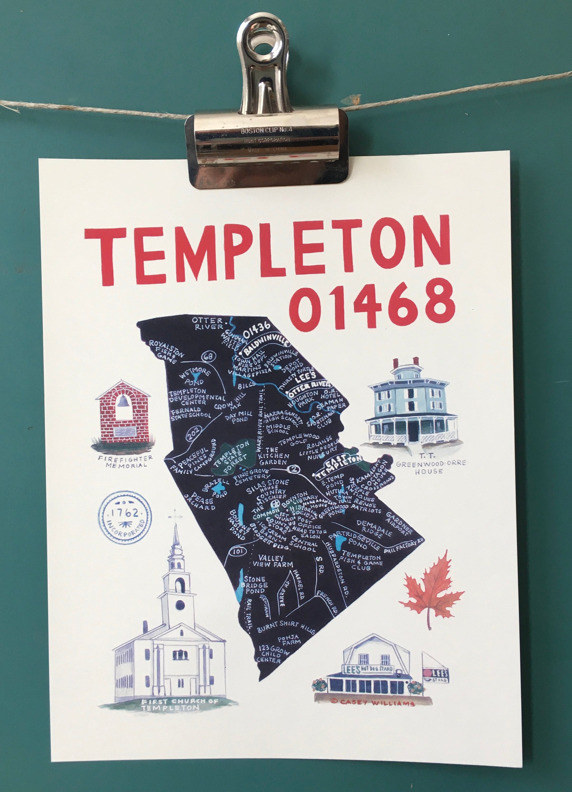 MAP ART / Art Print/ Town Map Paintings / Templeton, Massachusetts ...