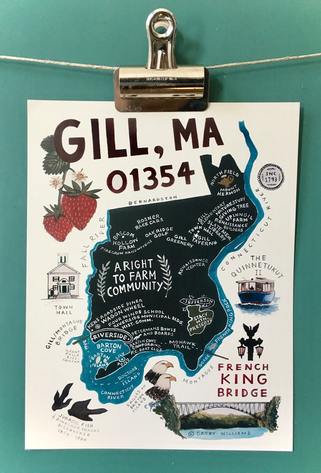 MAP ART / Art Print / Town Map Print / Gill, Massachusetts / 01354 - Etsy