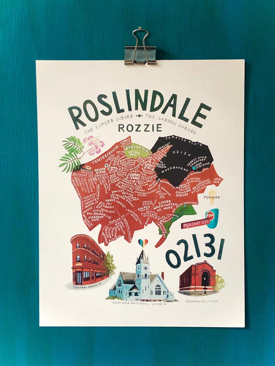 MAP ART / Art Print / Town Map Paintings / Roslindale, Massachusetts ...