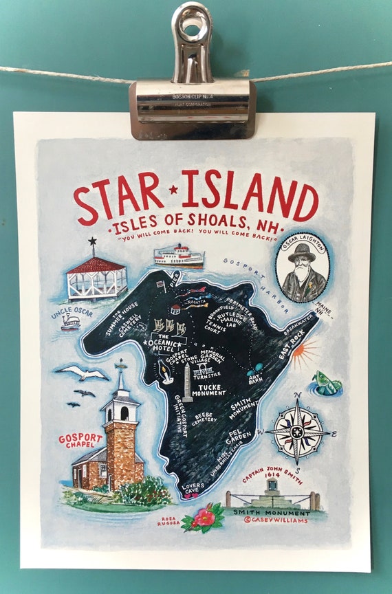 MAP ART / Art Print / Town Map Paintings / Star Island NH / | Etsy