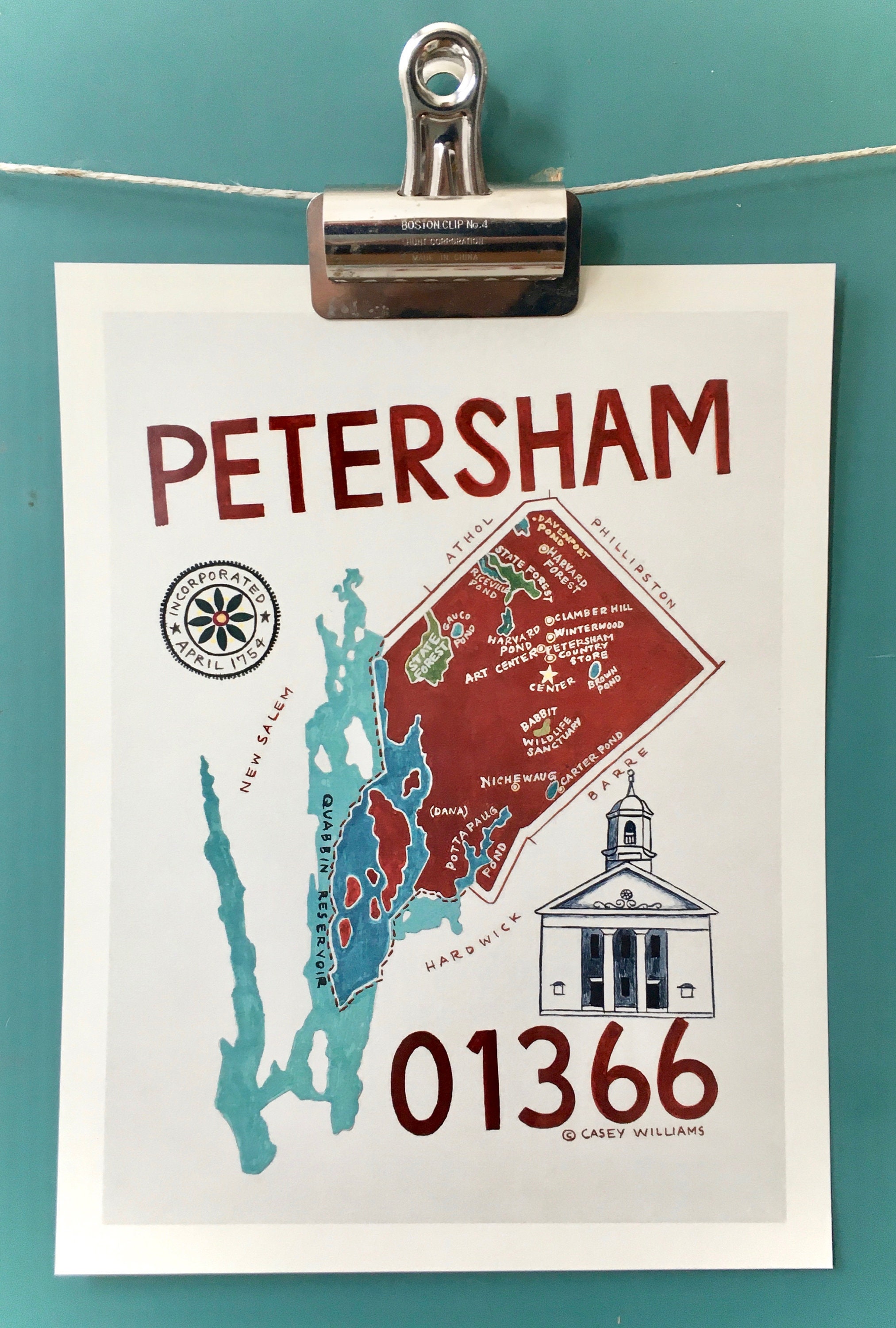 MAP ART / Art Print / Town Map Paintings / Petersham, Massachusetts ...