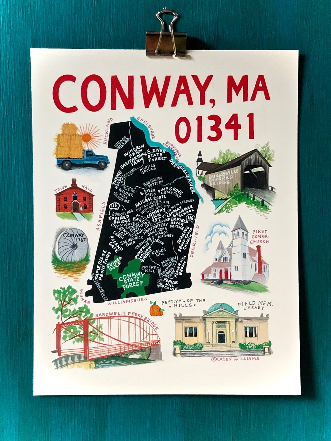 MAP ART / Art Print / Town Map Paintings / Conway, Massachusetts ...