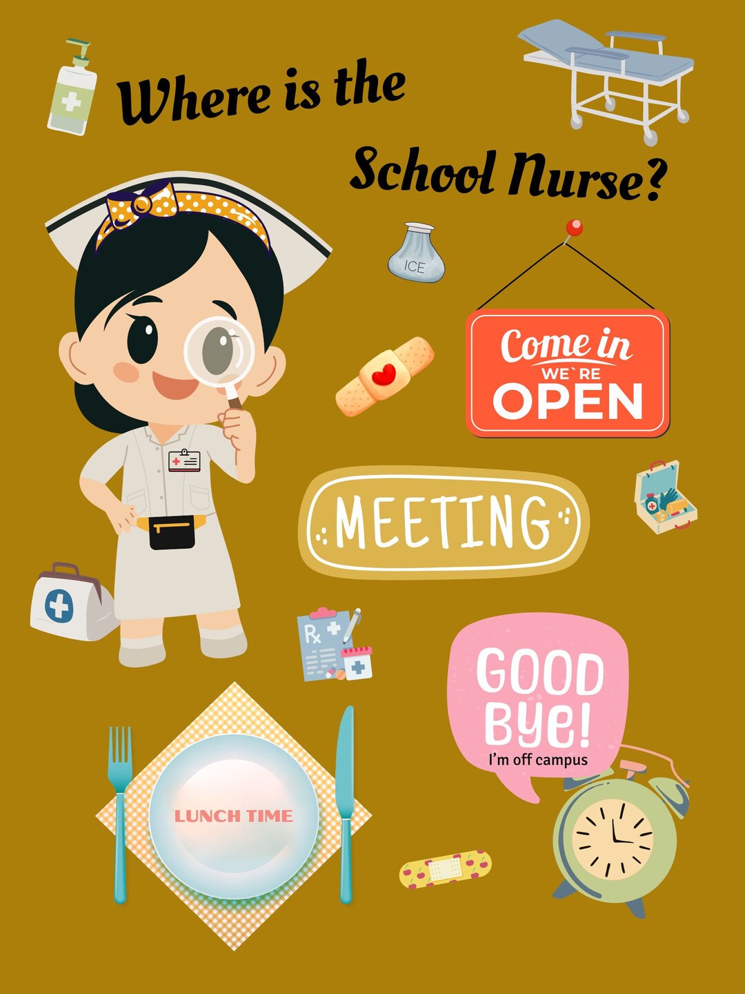 School Nurse Poster - Where is the School Nurse - Cute Nursing Posters ...