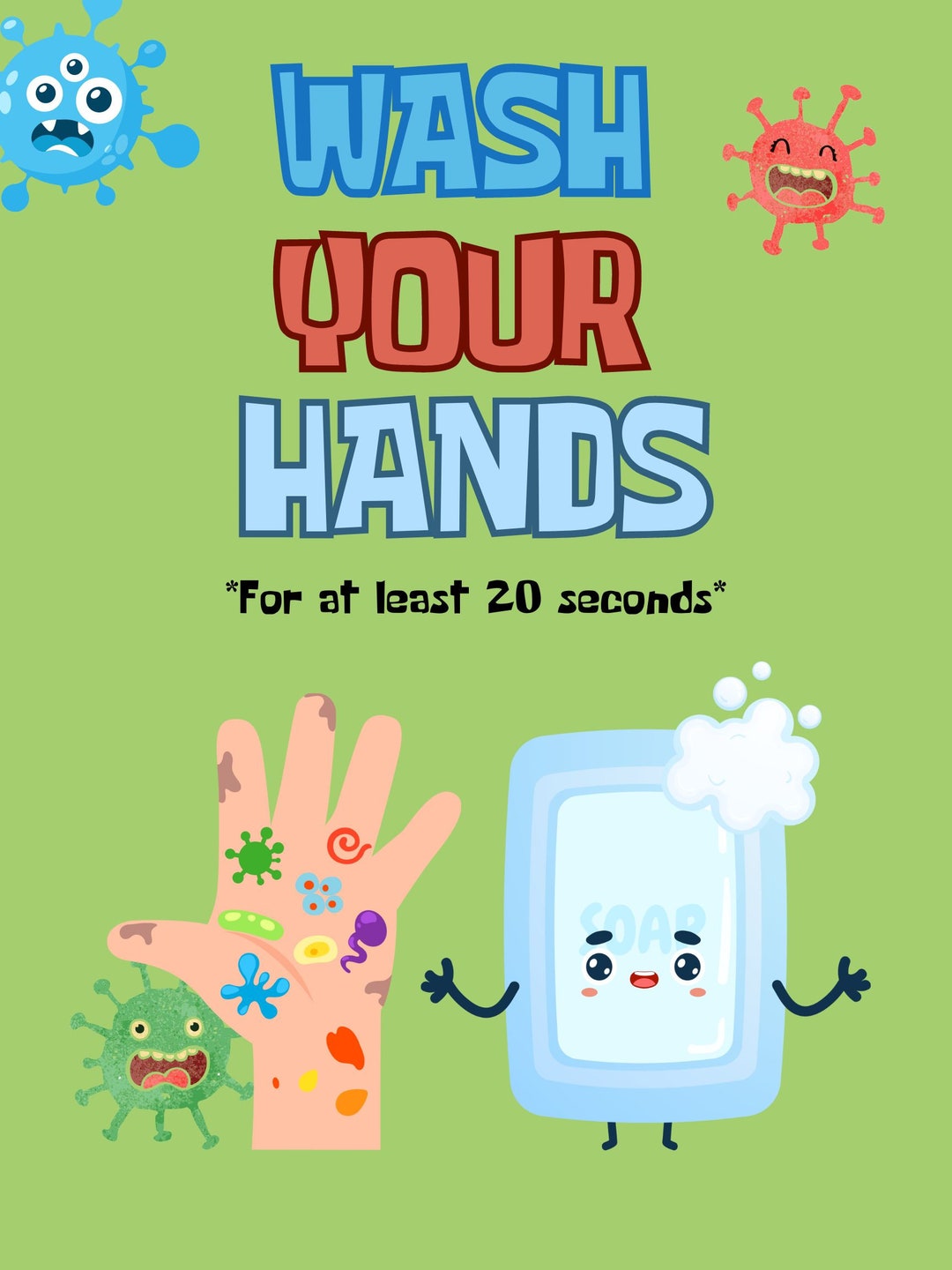 Wash Your Hands Poster - Instant Download Poster - School Poster About ...