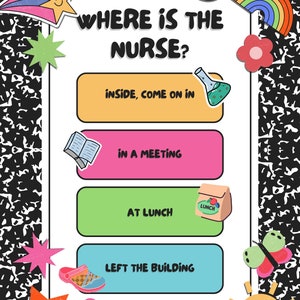 Instant Download School Nurse Poster - Where is the School Nurse - Cute ...