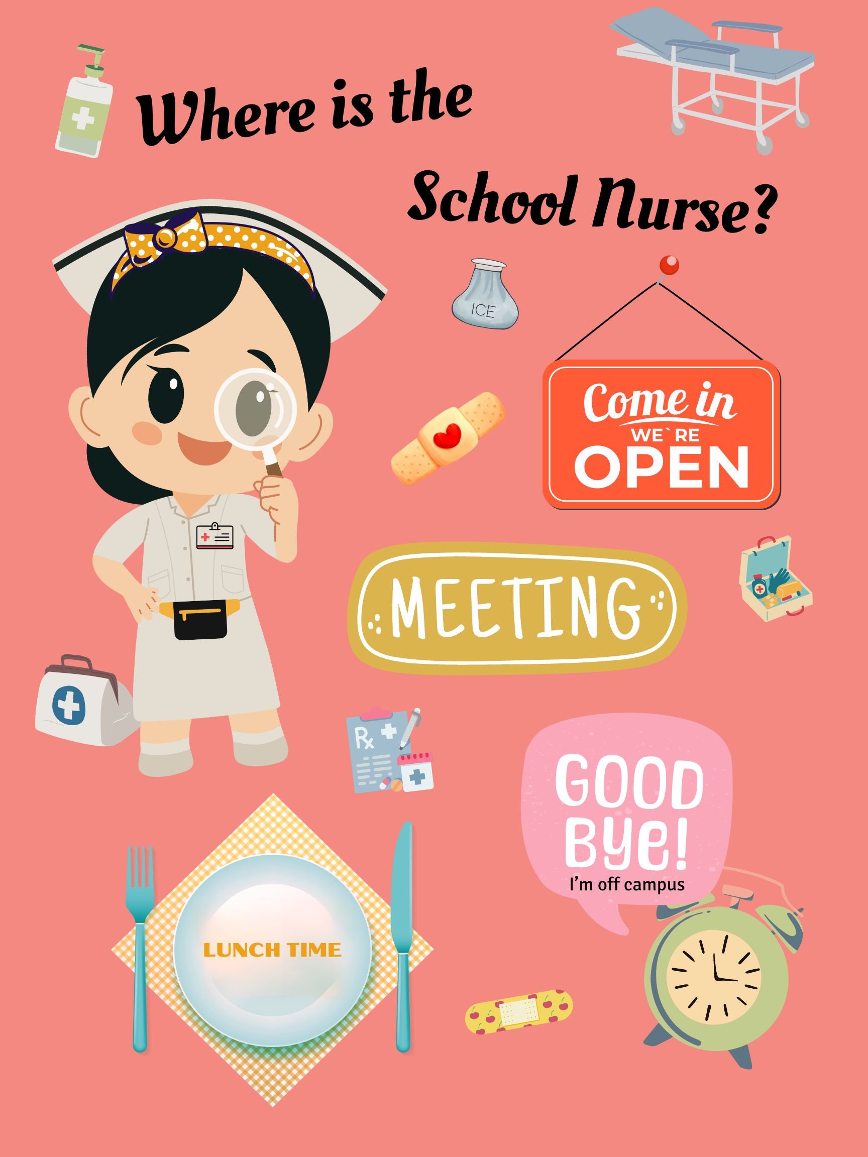 School Nurse Poster - Where is the School Nurse - Cute Nursing Posters ...