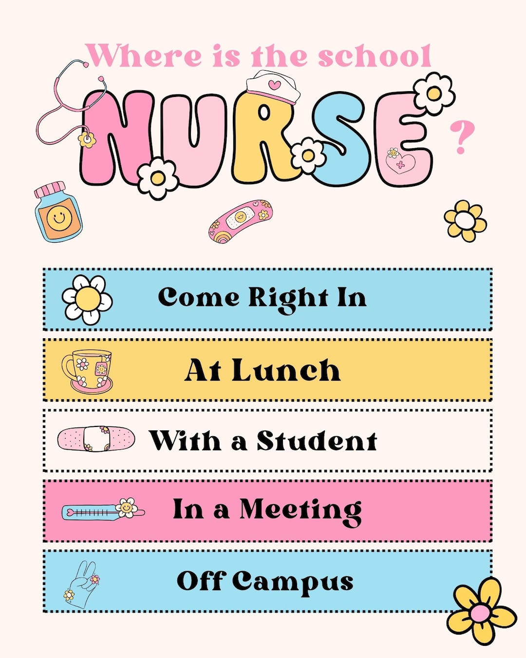 Retro Nurse Poster - Instant Download Print - Nurse Door Sign - Cute ...
