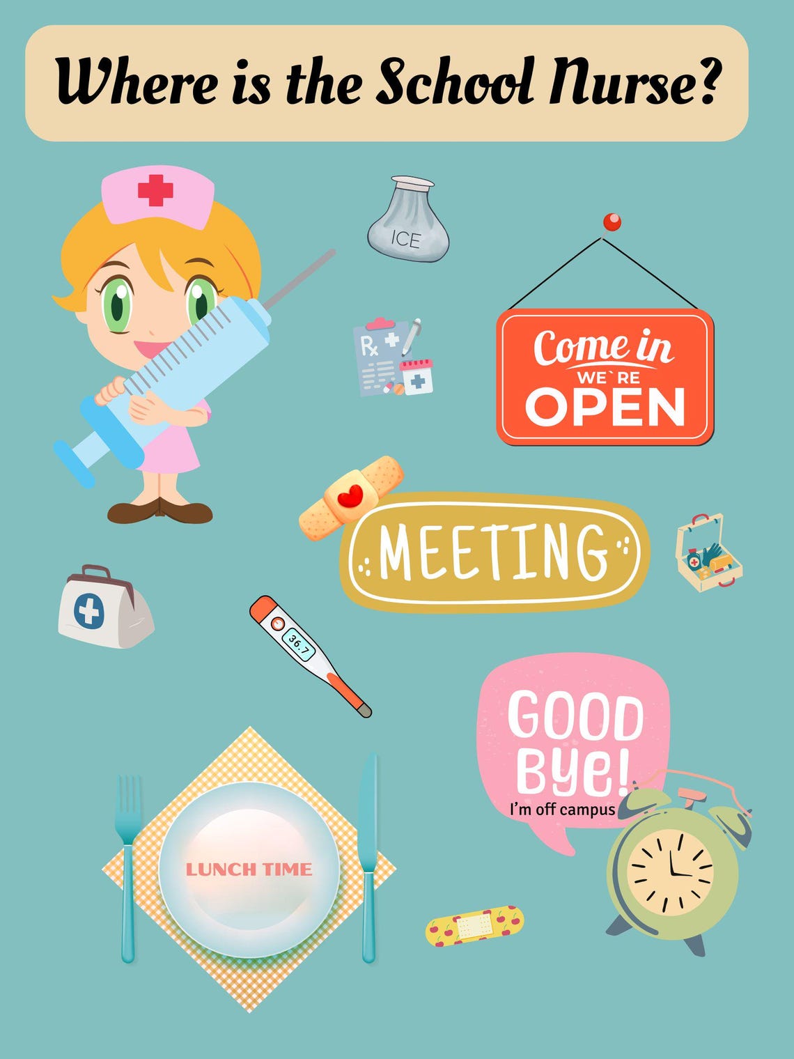 Retro Nurse Poster - Instant Download Print - Nurse Door Sign - Cute ...
