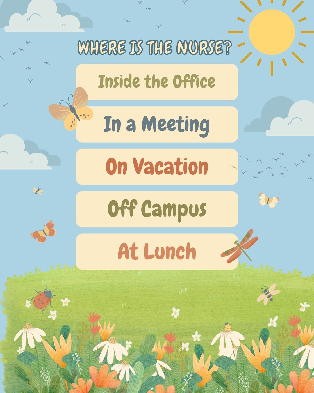 Instant Download School Nurse Poster - Sunshine & Flowers Where is the ...
