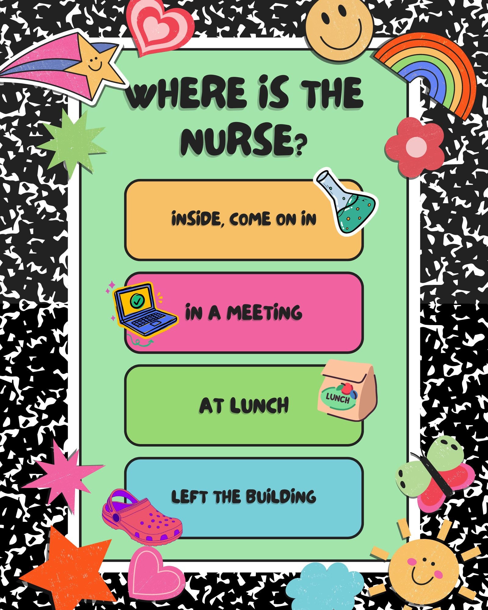 Instant Download School Nurse Poster - Where is the School Nurse - Cute ...