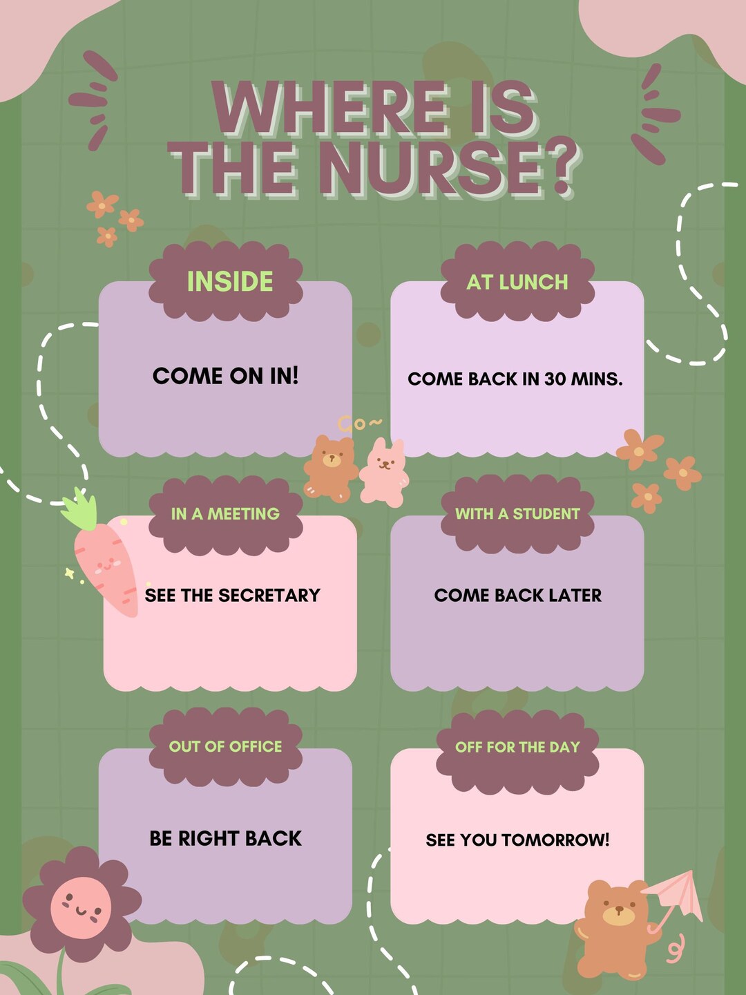 Floral Nurse Poster - Instant Download Print - Nurse Teddy Bear Sign ...
