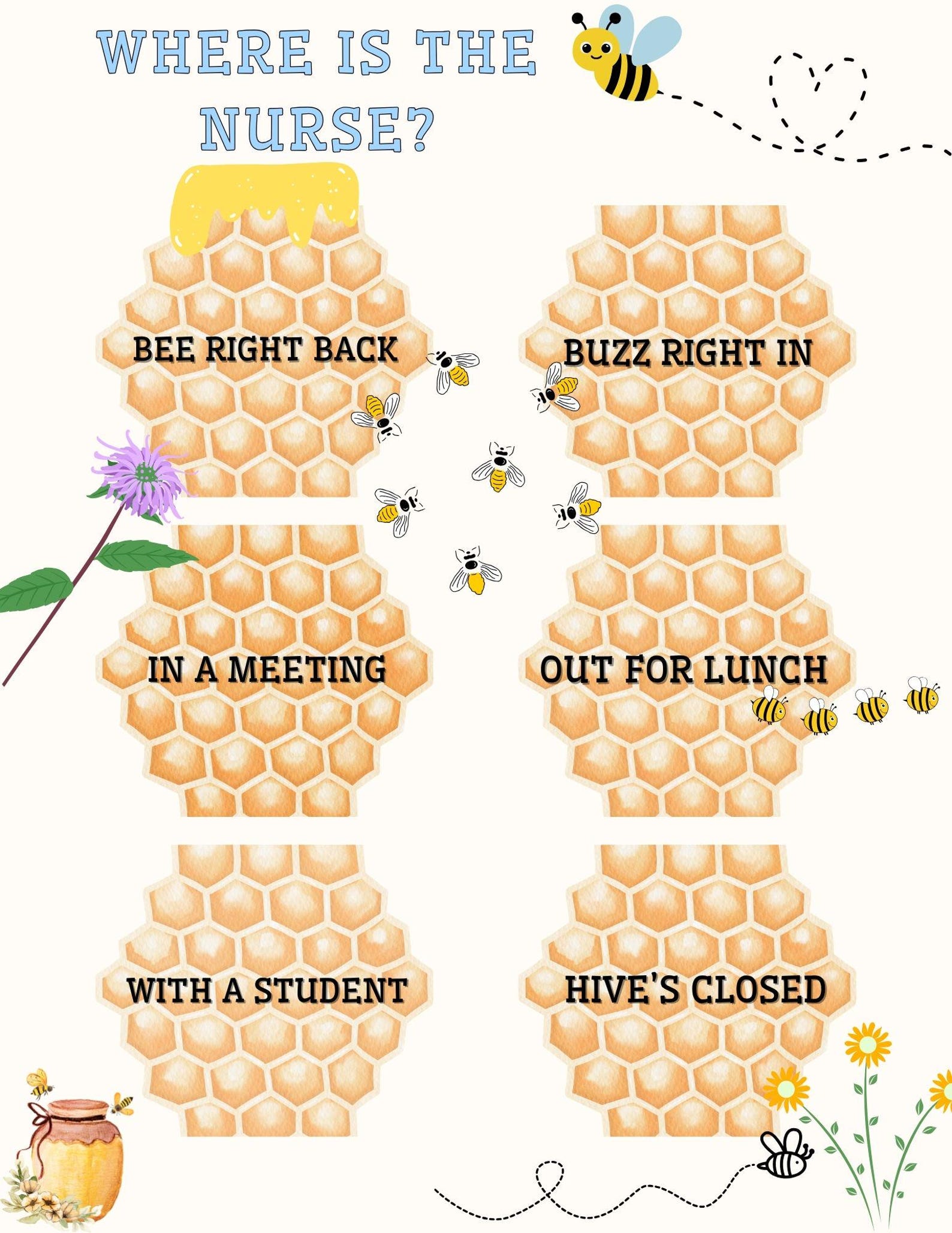 Nurse Door Sign - Cute Nurse Office Sign - Nurse Bee Sign - Where is ...