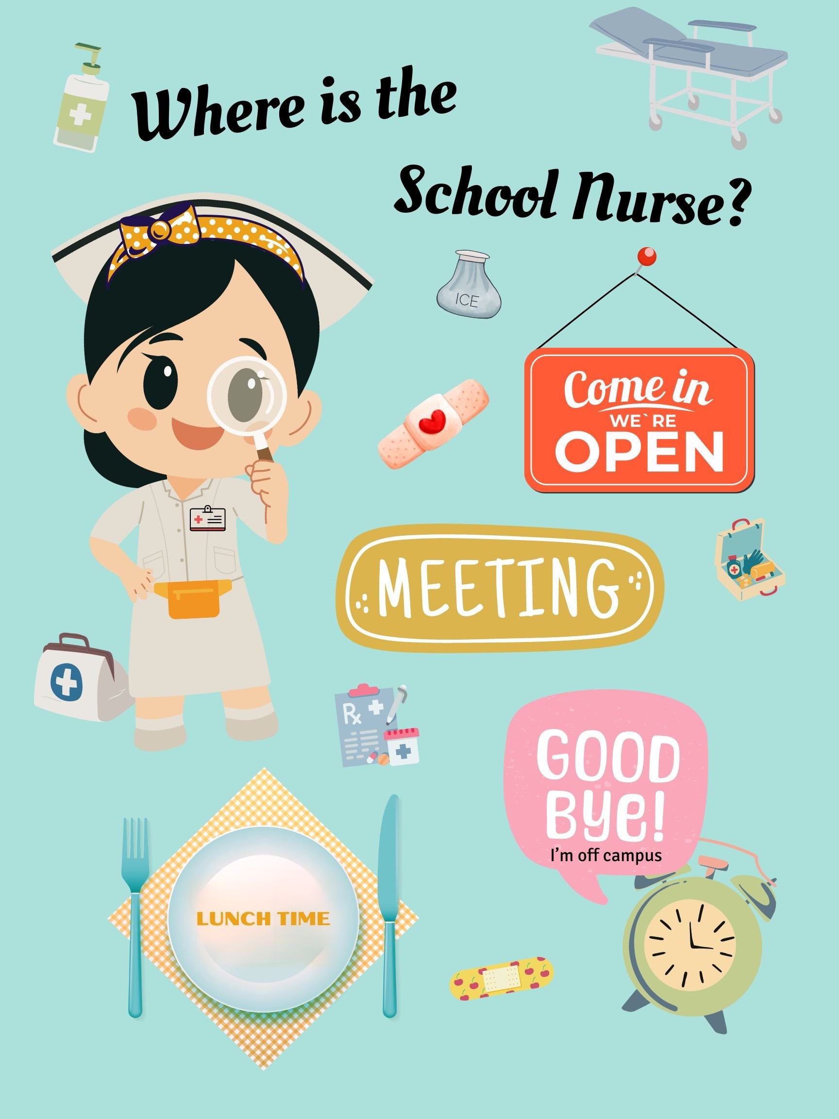 School Nurse Poster - Where is the School Nurse - Cute Nursing Posters ...