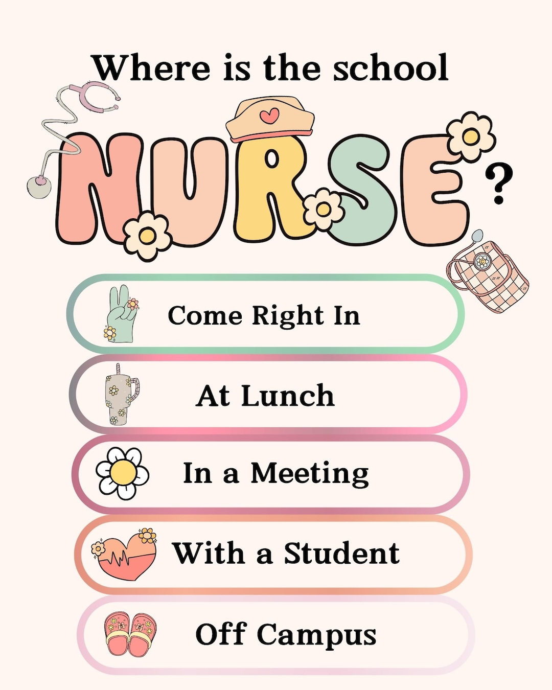 Retro Nurse Poster - Instant Download Print - Nurse Door Sign - Cute ...