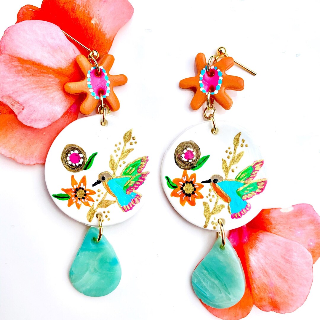Hummingbird Clay Earrings. Hand Painted Earrings . Hand Made Earrings ...