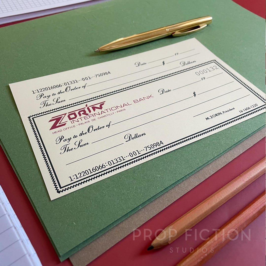 Cosplay Display Prop: Prop Zorin Bank Cheque / Cosplay Perforated Bank ...