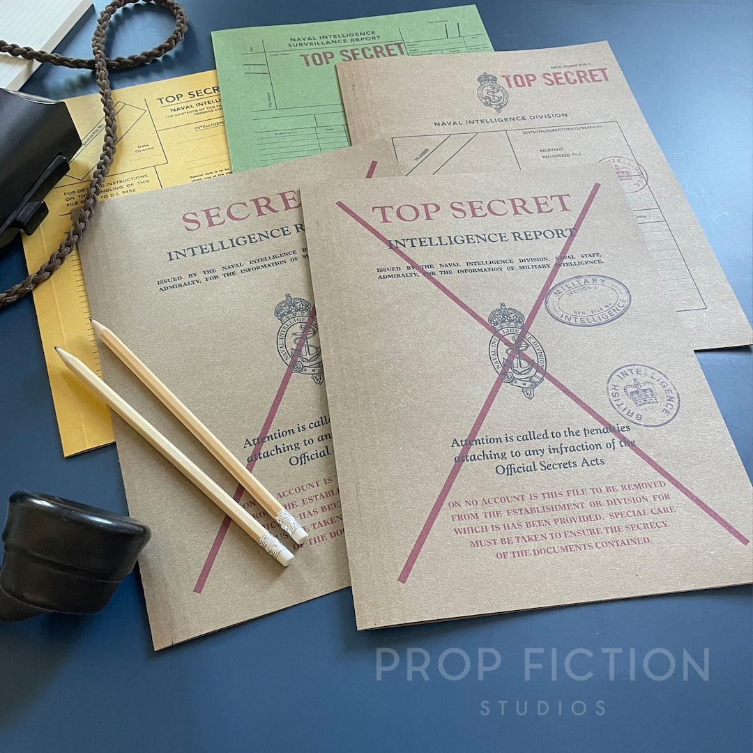 Movie Prop Vintage Naval Intelligence Files / 5 X Cosplay Top Secret ...