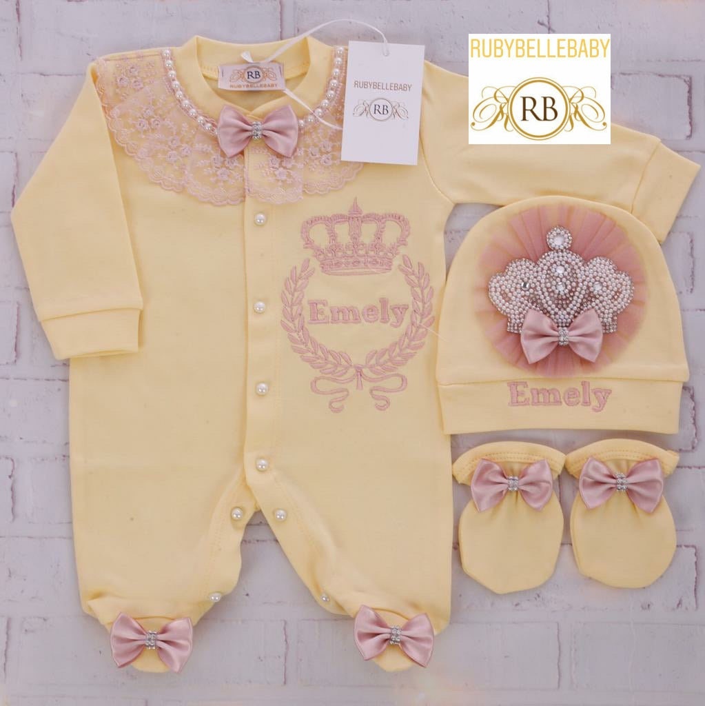 Bling Crown Yellow Baby Outfit: Personalized Newborn Set - Etsy