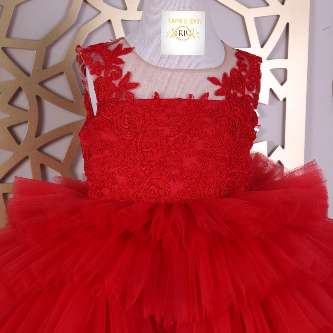 Red Pageant Train Girls Dress Party Dress Girl Red Tutu Dress Toddler ...