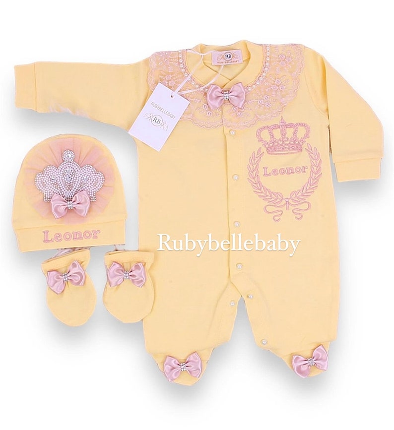Bling Crown Yellow Baby Outfit: Personalized Newborn Set - Etsy