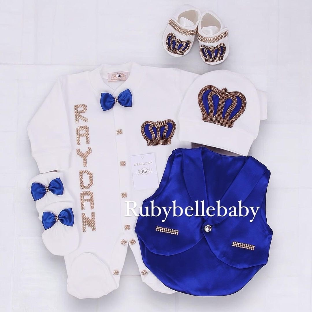 5pcs Crown Newborn Baby Boy Outfit Baby Boy Layette Set Personalized ...