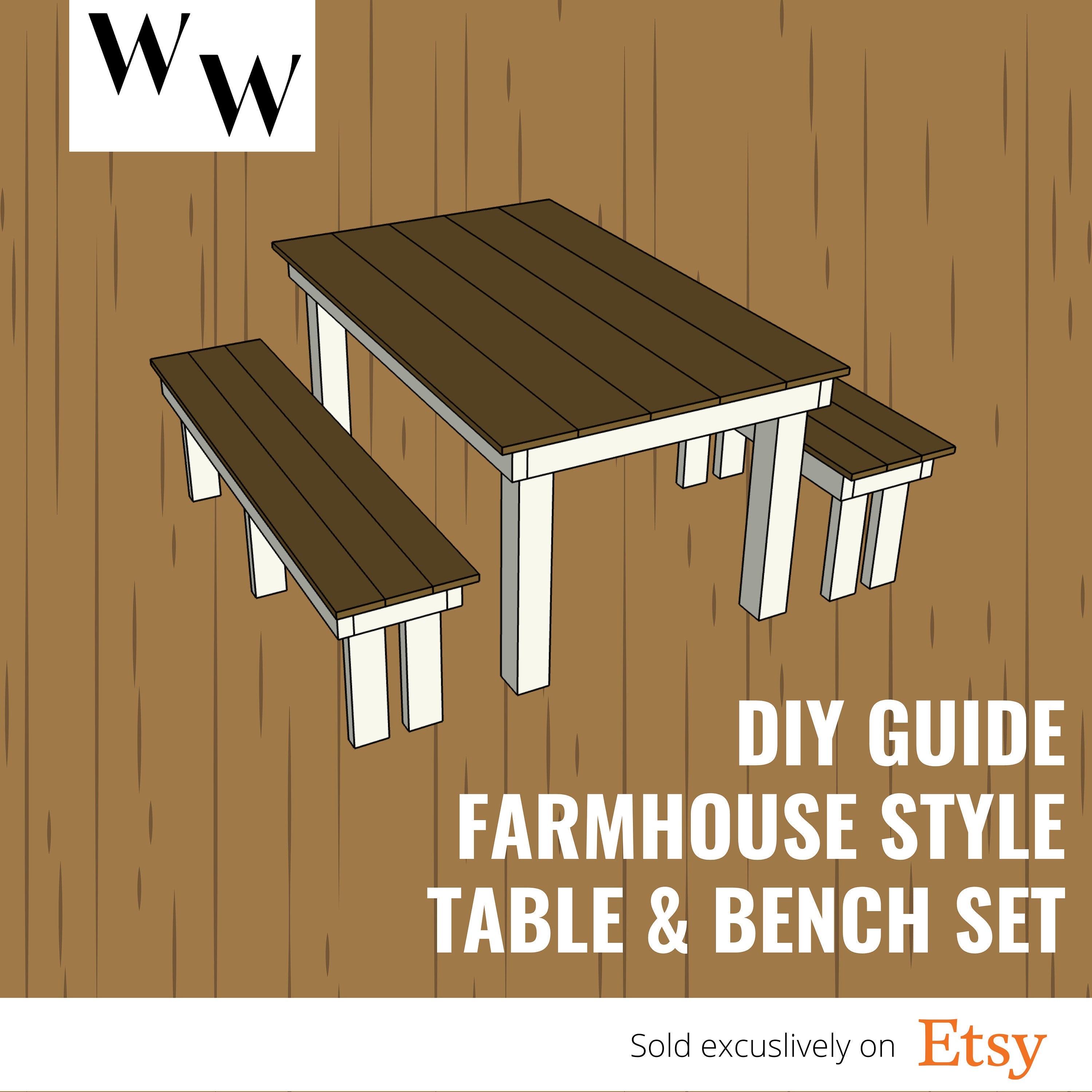 Farmhouse Style Table and Bench Set, DIY Guide - PDF File Instant ...