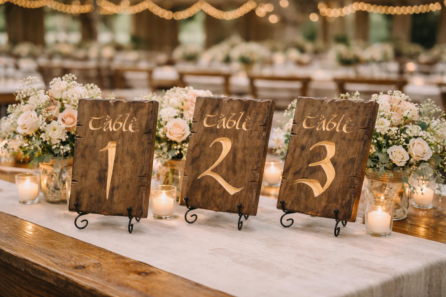 Rustic Wood Wedding Table Number Sign With Stand: Elvish Fantasy Boho ...