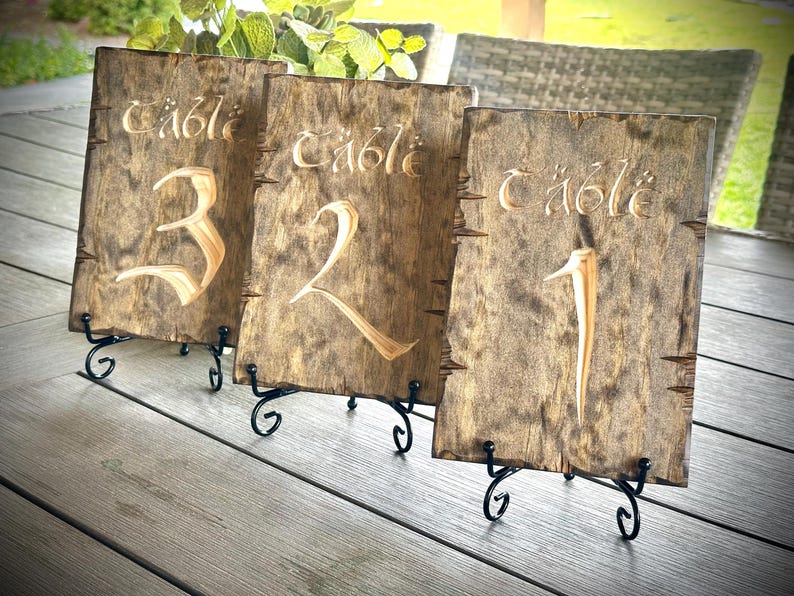 Rustic Wood Wedding Table Number Sign With Stand: Elvish Fantasy Boho ...