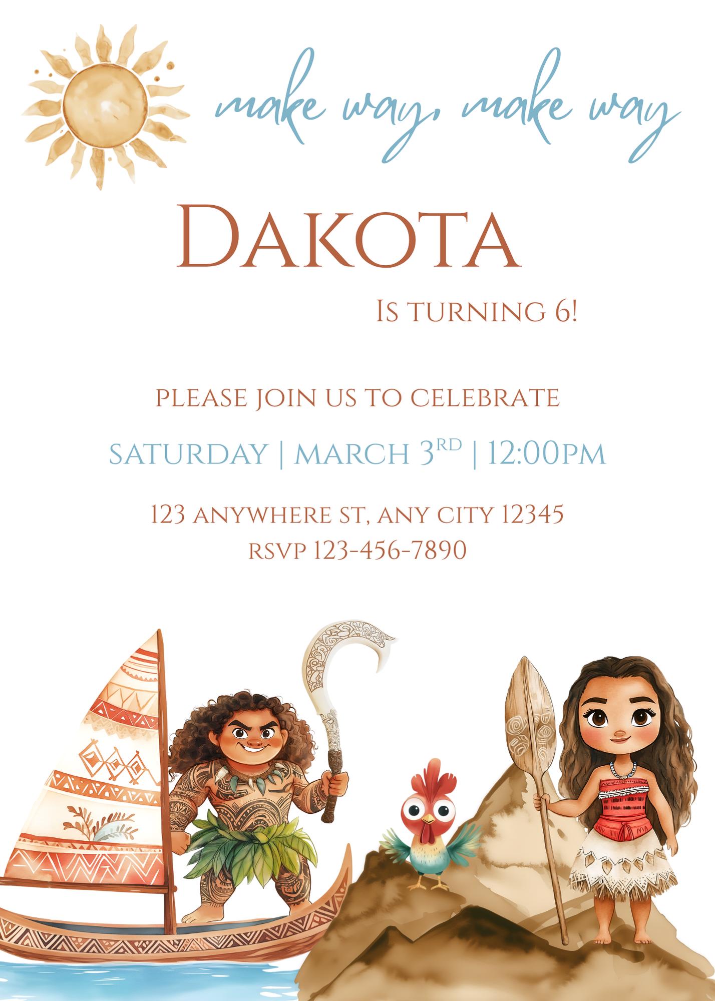 Invitación de cumpleaños de Moana: Fiesta en una isla tropical ...