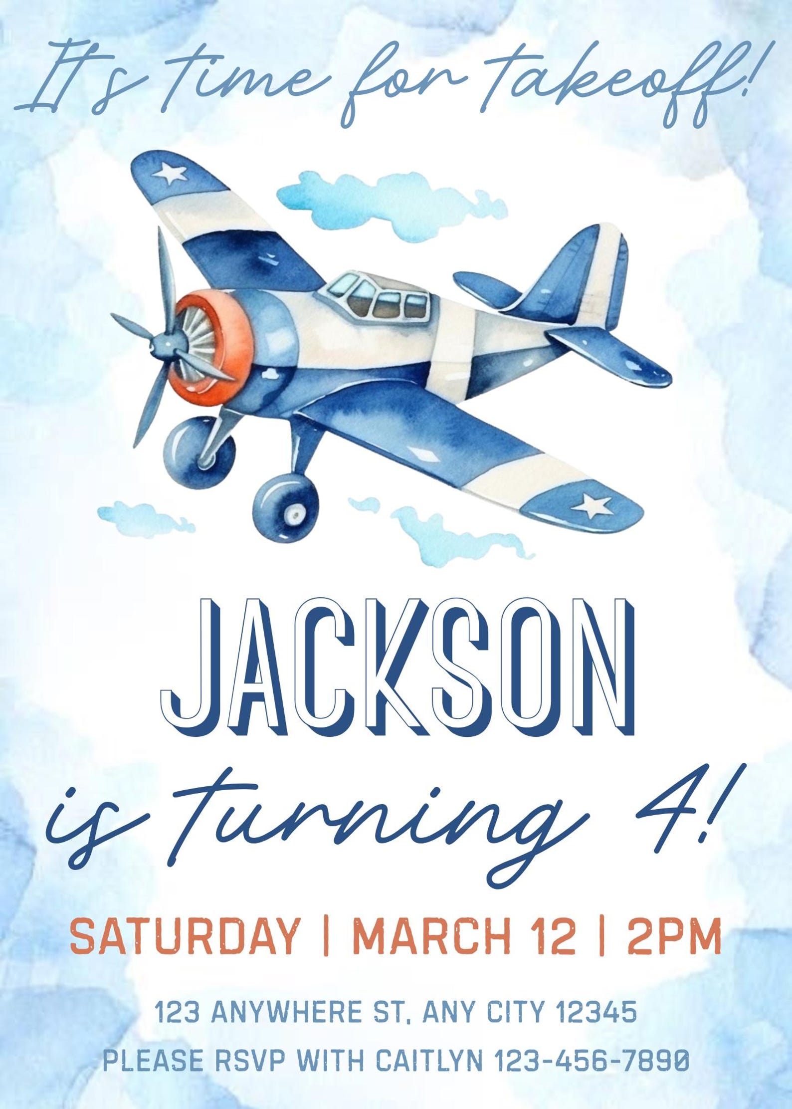 Airplane Birthday Invitation: Kids Travel Theme, Editable Canva ...