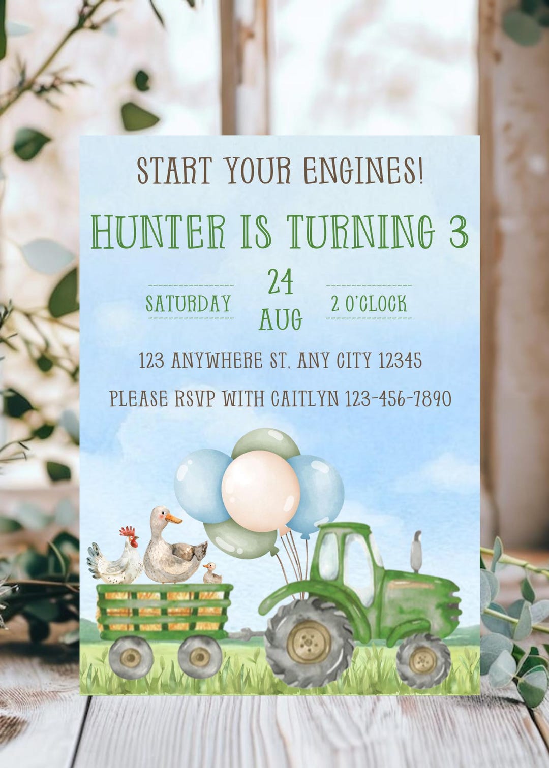 Tractor Birthday Invitation: Green Farm Theme, Editable Canva Template ...