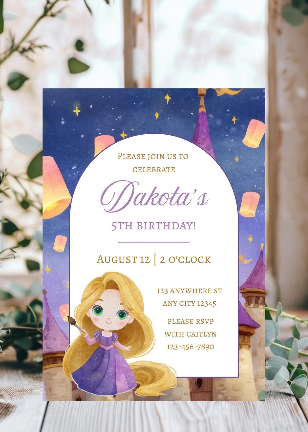 Rapunzel Birthday Invitation: Tangled Princess Party, Editable Canva ...