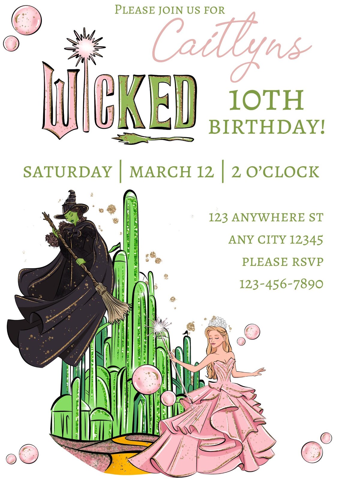 Wicked Inspired Party Invitation: Elphaba Birthday, Birthday Invite ...