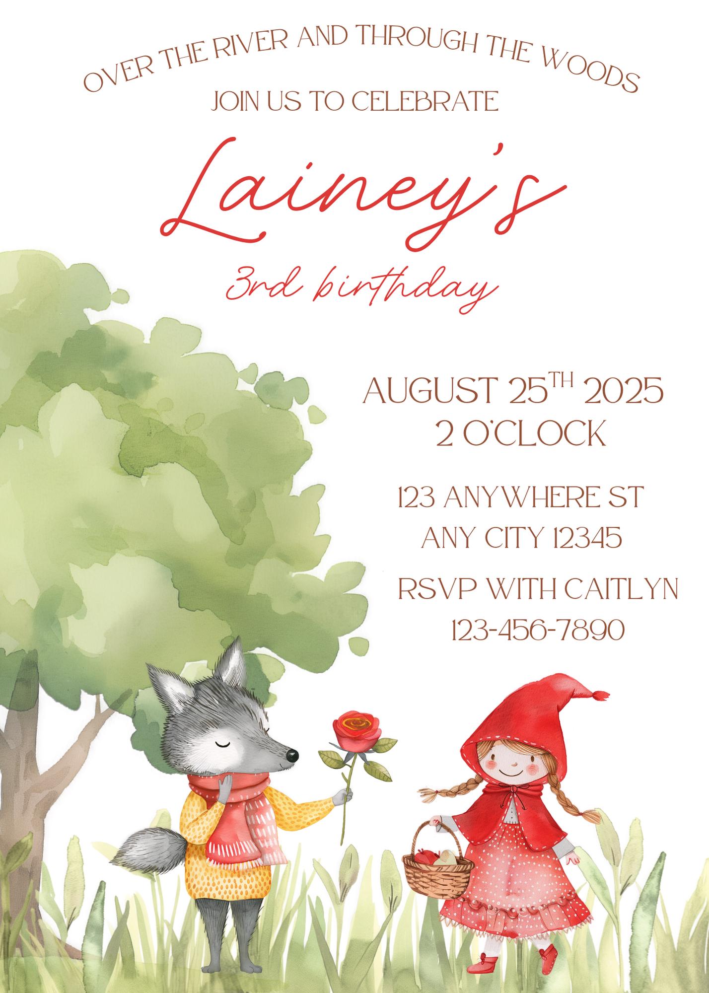 Little Red Riding Hood Birthday Invitation: Editable Storybook Party ...
