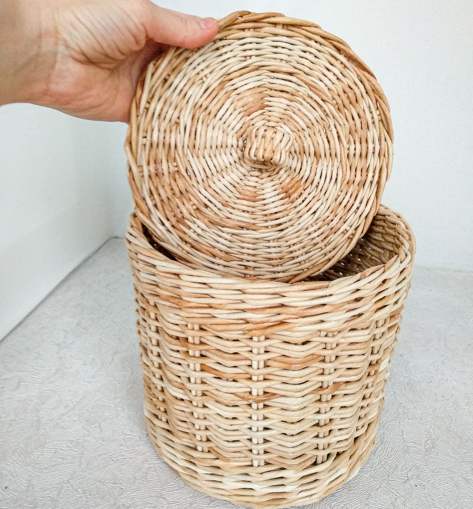 Panier en osier avec couvercle Grand panier rond panier | Etsy