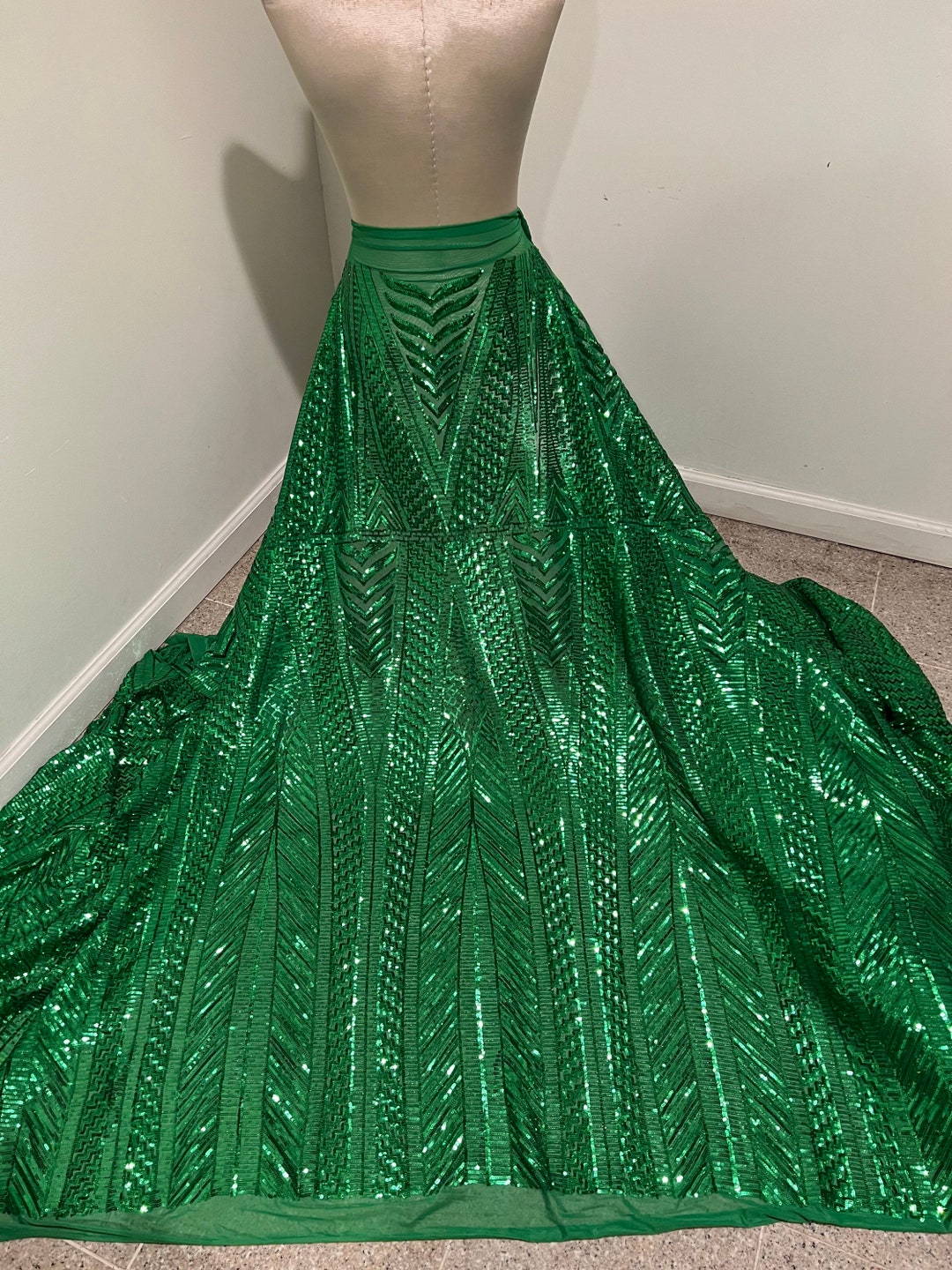 KELLY GREEN 4way Stretch Sequins Lace Mesh Fabric 50” Width Sold by the ...