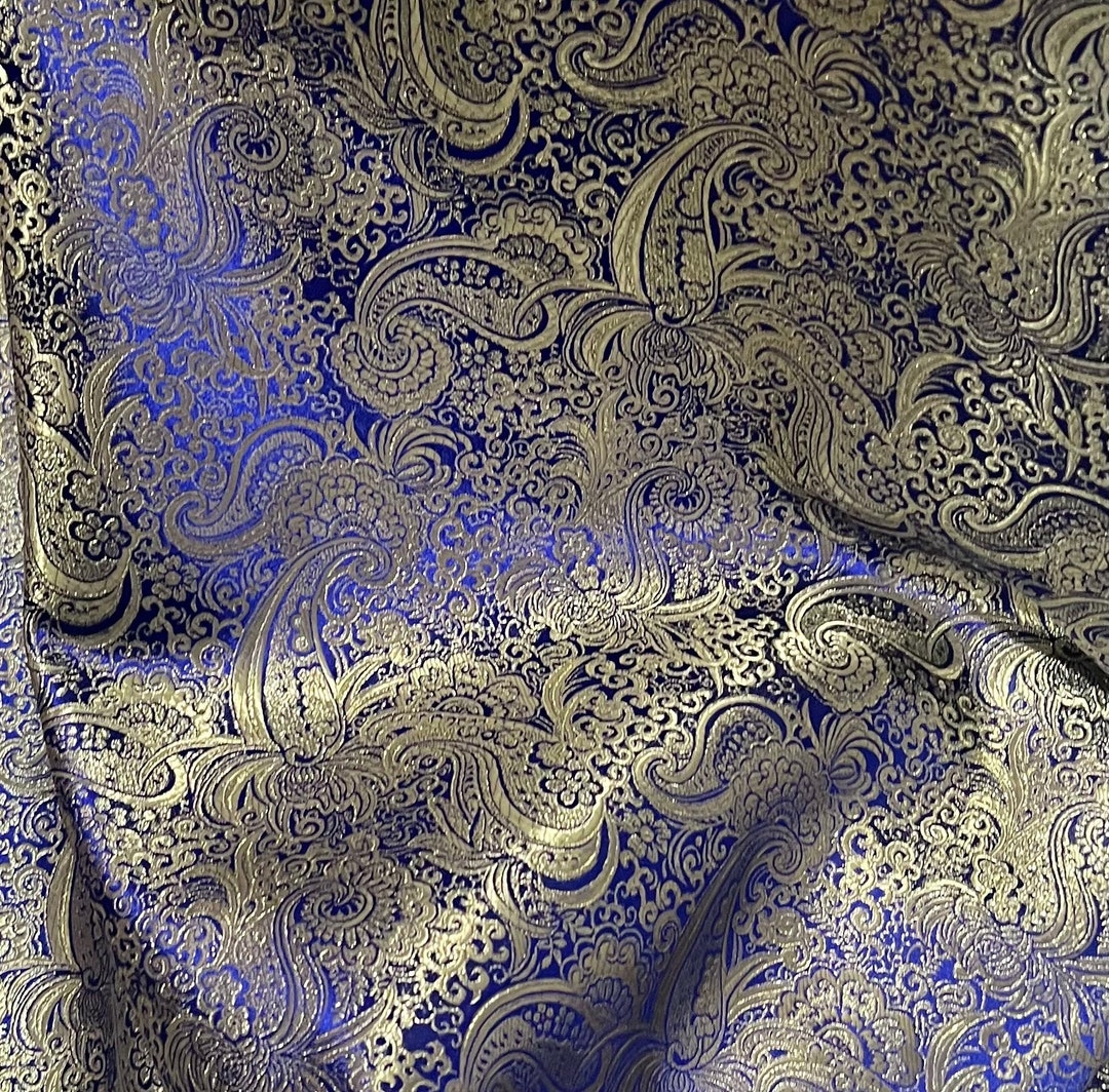 Royal Blue Gold Metallic Paisley Brocade Fabric 54” Width Sold by the ...