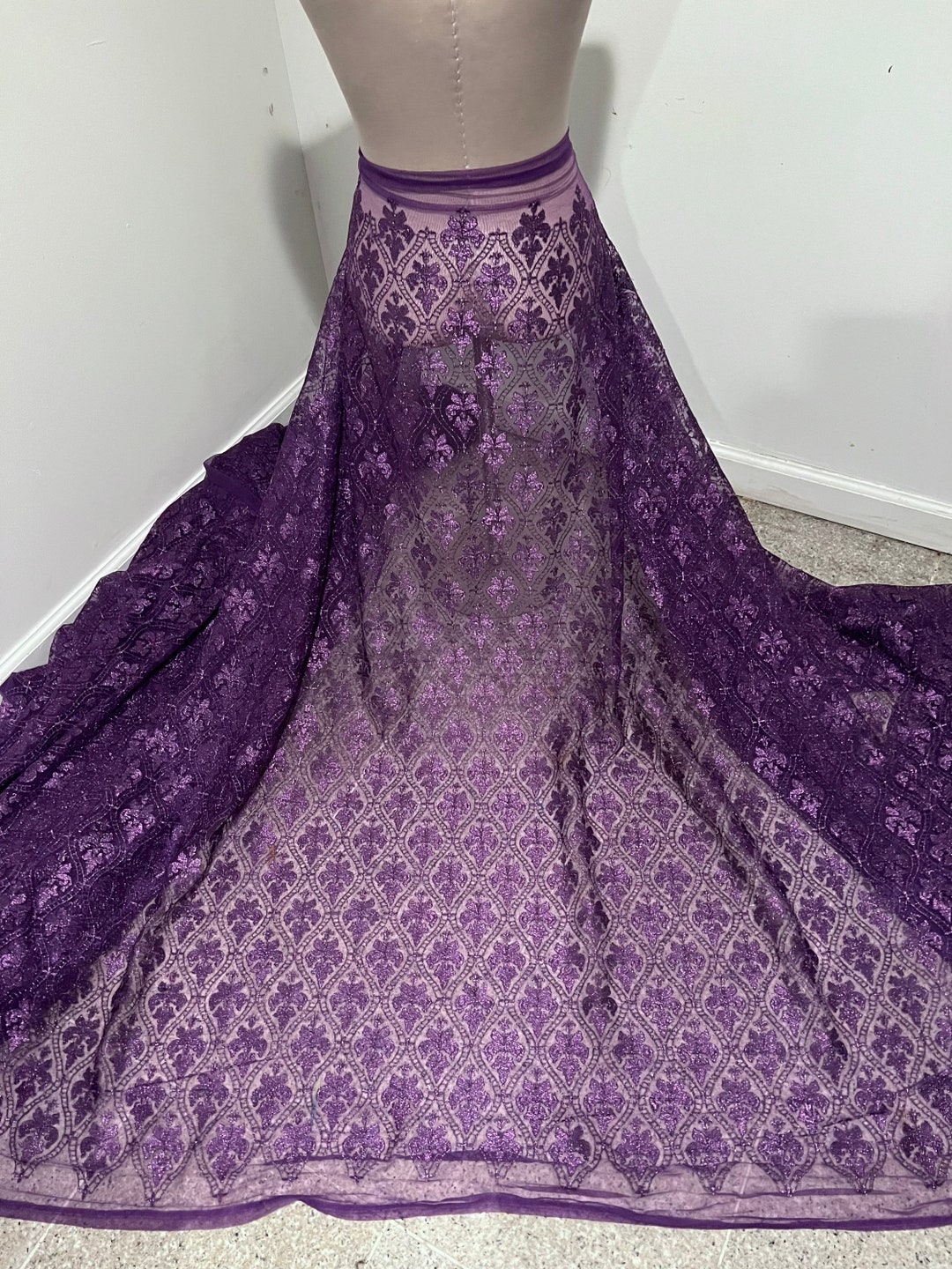 Purple Embroidered Lace Mesh Fabric 50” Width Sold by the Yard - Etsy
