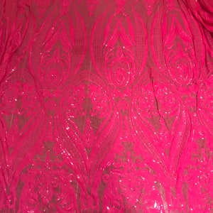 Neon Pink 4way Stretch Embroidery Sequins Lace Fabric 50 - Etsy