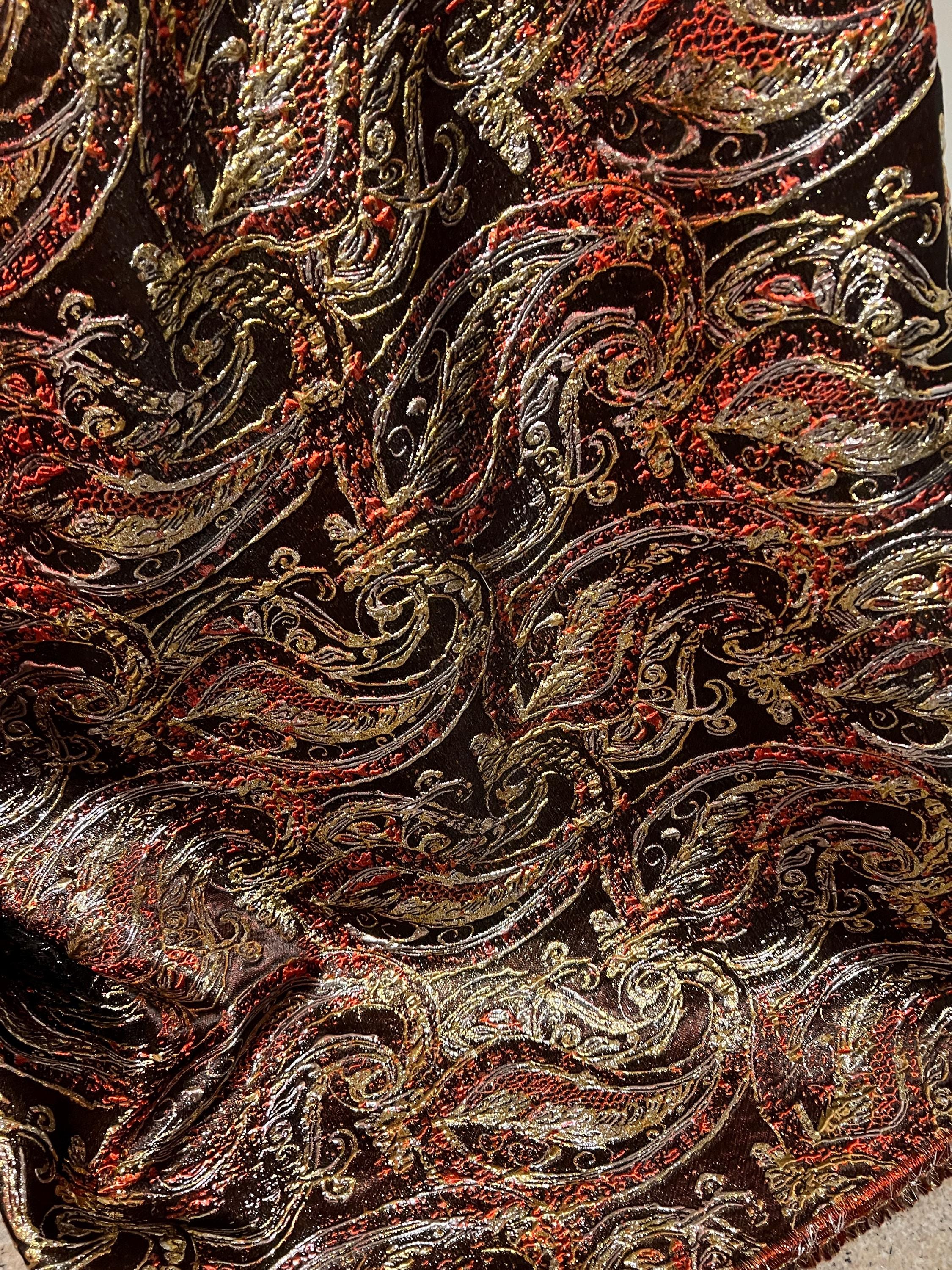 Orange Black Gold Silver Metallic Brocade Fabric 58” Width Sold by Yard ...