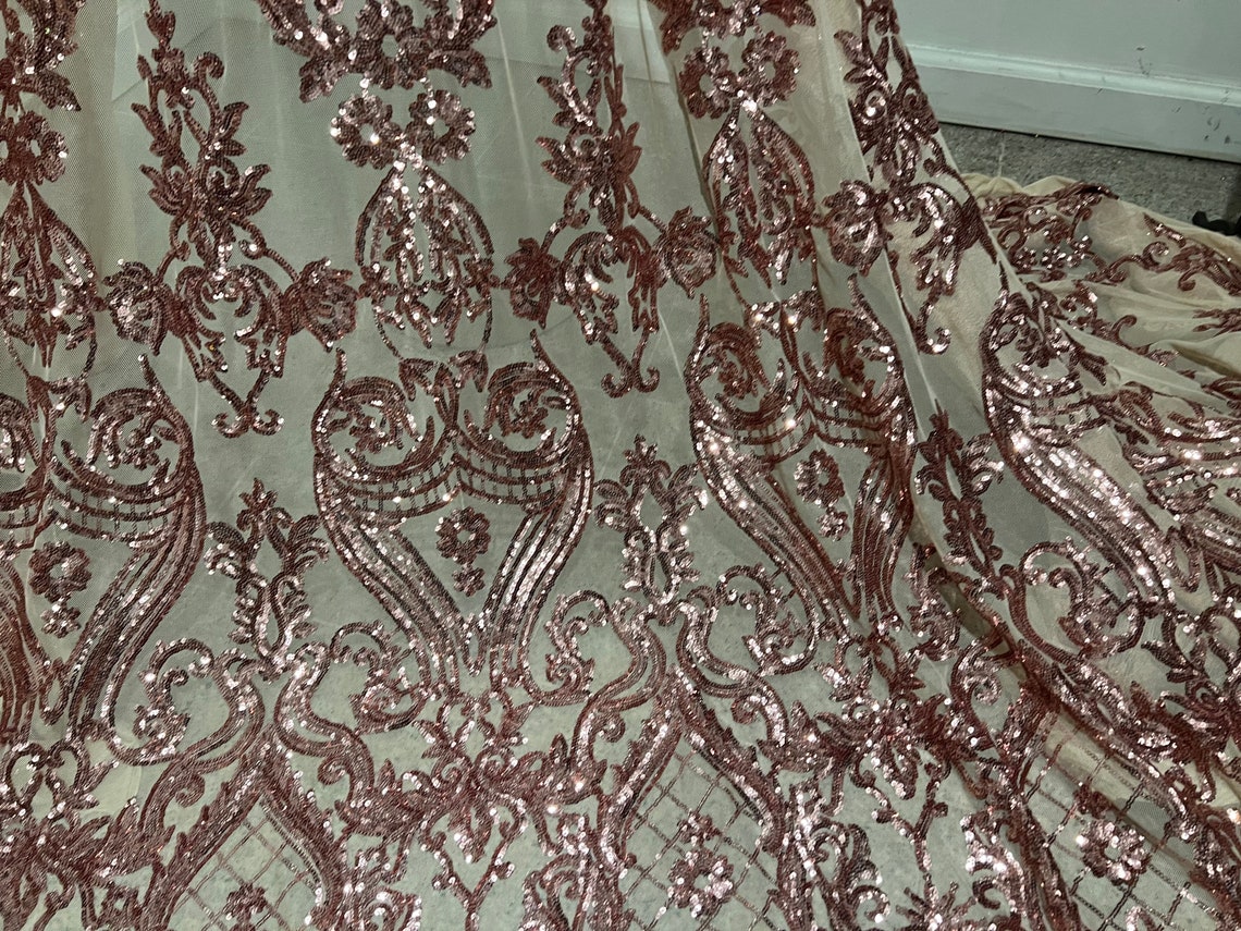Rose Gold 4way Stretch Sequins Lace Mesh Fabric 50 With Sold - Etsy