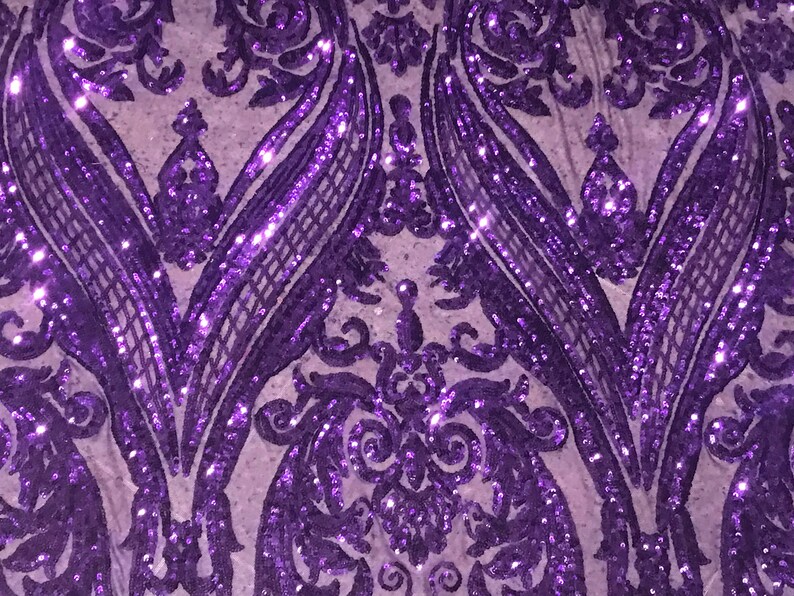 Purple 4way Stretch Sequins Lace Mesh Fabric Sold by the Yard - Etsy