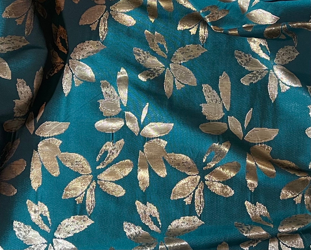 Teal Green Gold Floral Metallic Brocade Fabric 60” Width Sold by the ...