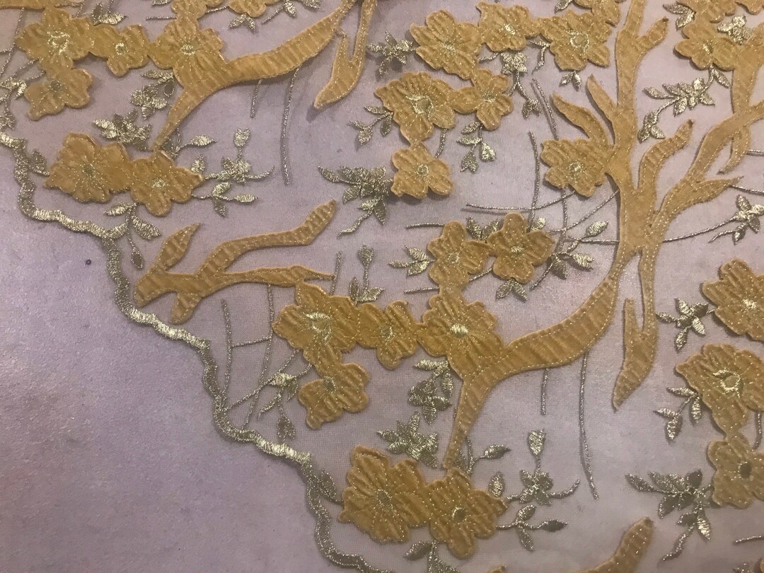 Gold Velvet Embroidery Lace Mesh Fabric Sold by the Yard - Etsy